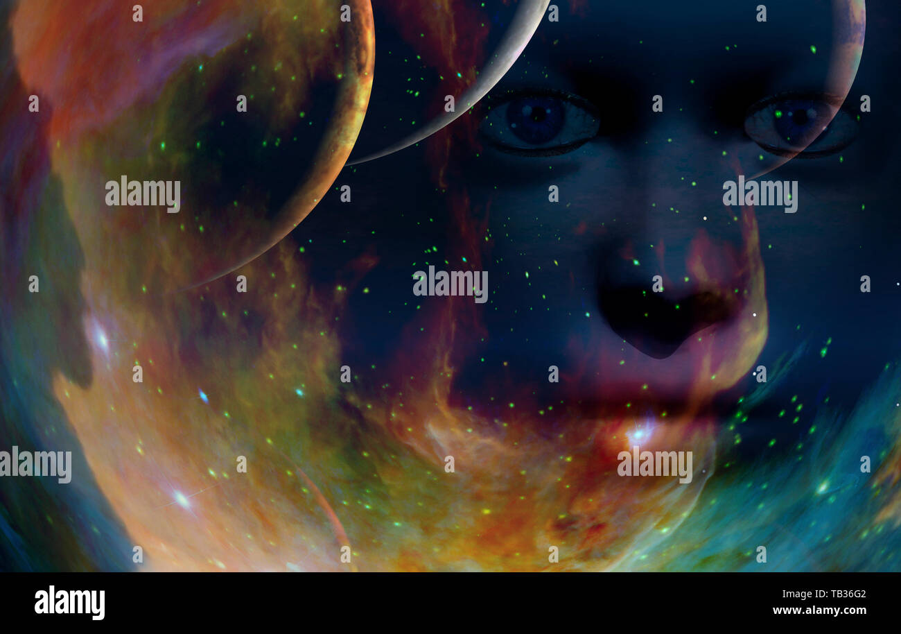Mystic face in vivid space Stock Photo - Alamy