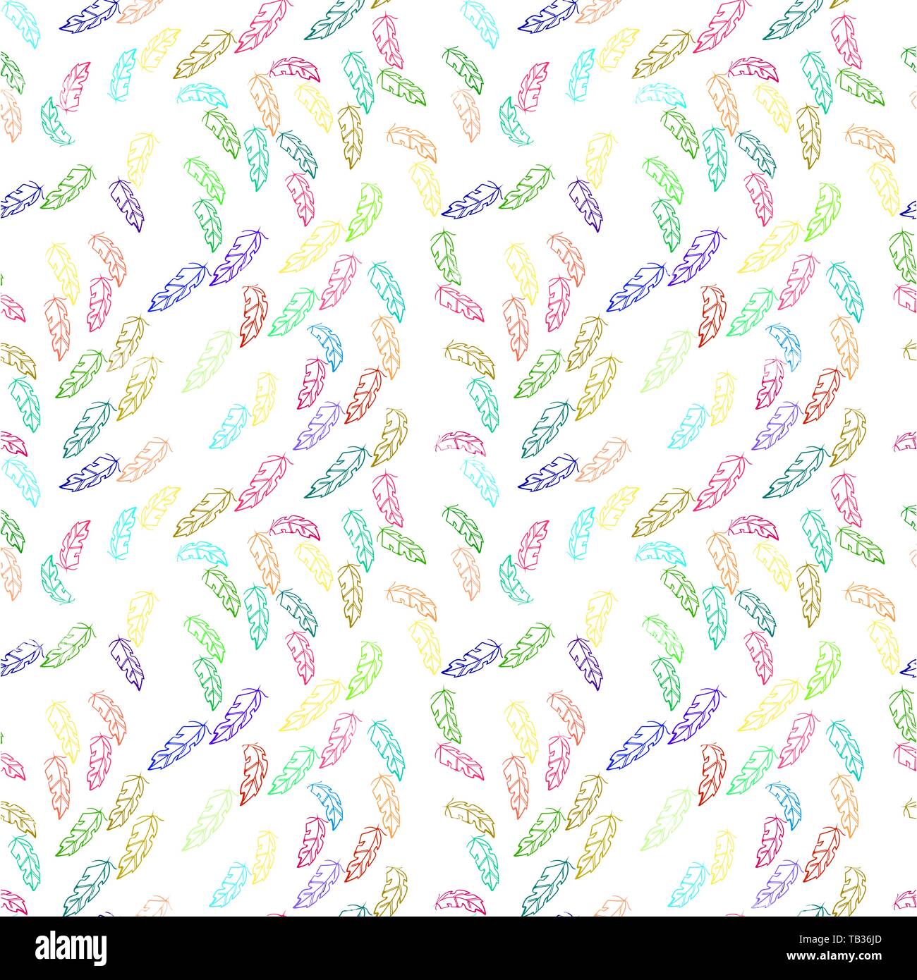 Colorfull feather pattern. Seamless print design. Different outline ...