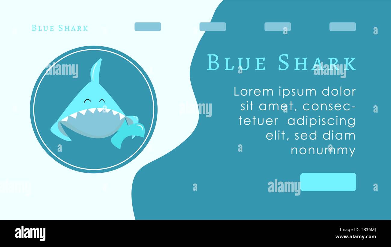 The concept of the first screen of the target page. Blue shark cartoon ...