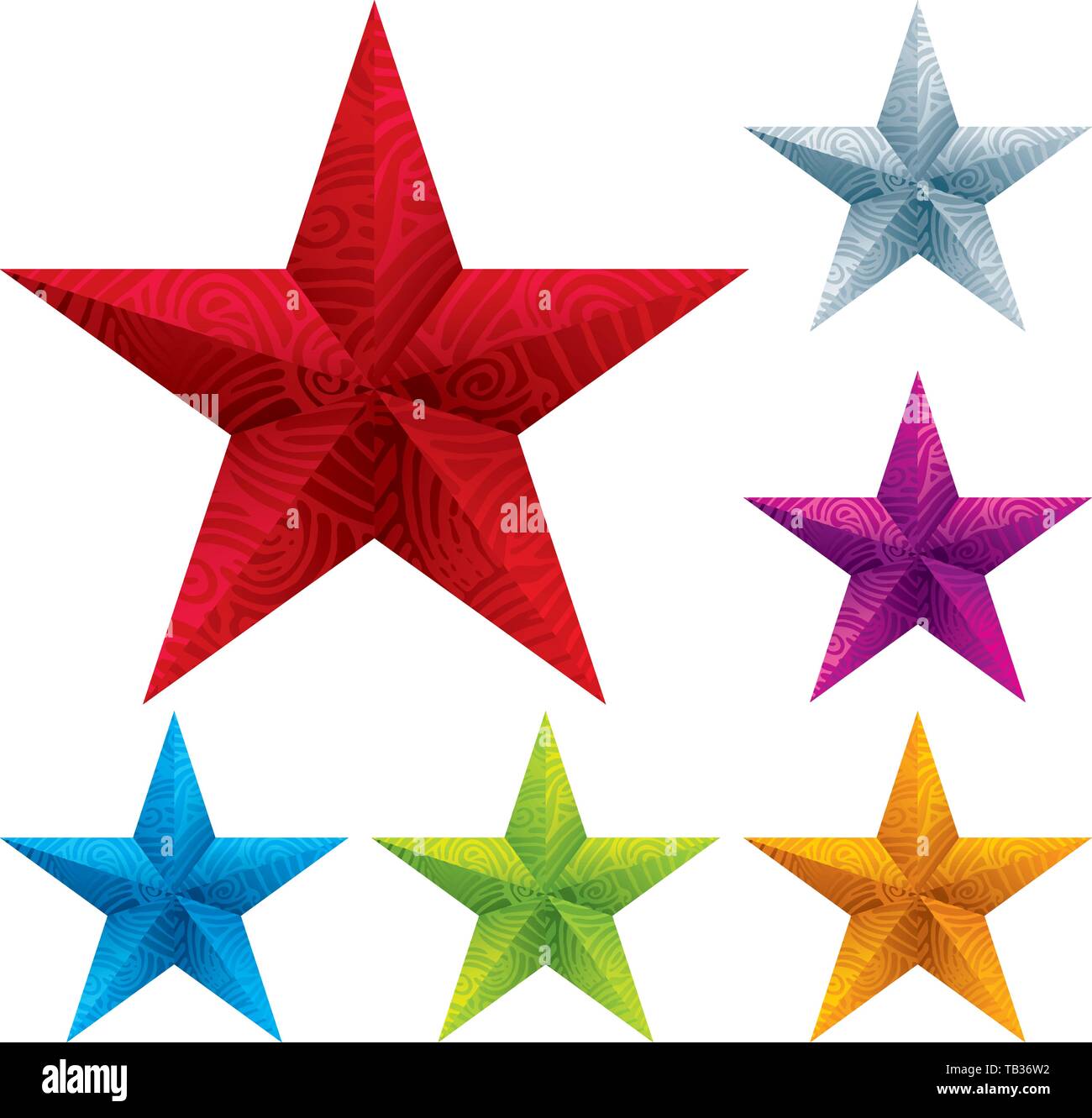 Vector illustration. Textured 3d christmas star in various colors Stock ...