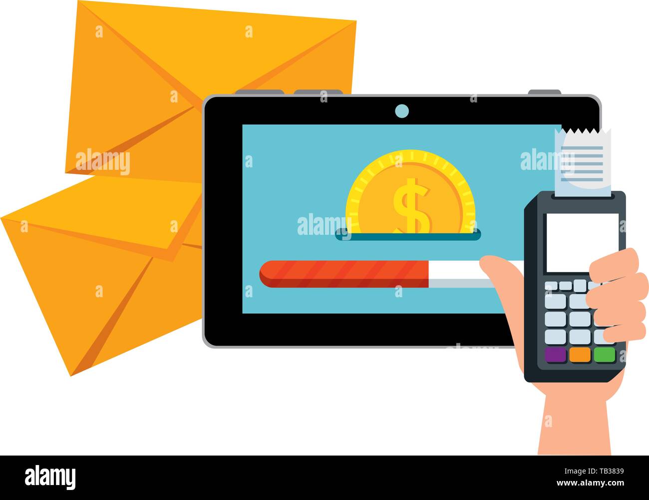 hand using voucher and tablet with coin money Stock Vector Image & Art ...