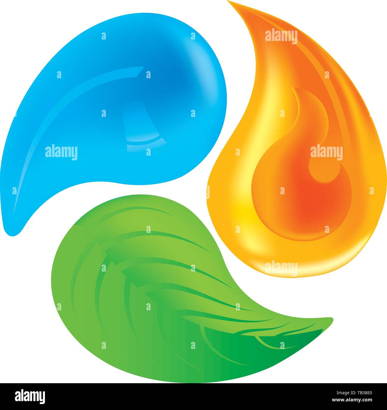 Vector illustration. Element symbols. Fire flame, leaf and water Stock ...