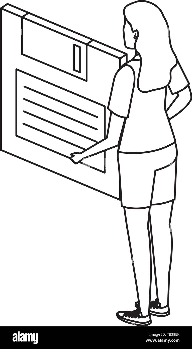 young woman lifting floppy disk data storage Stock Vector Image & Art ...