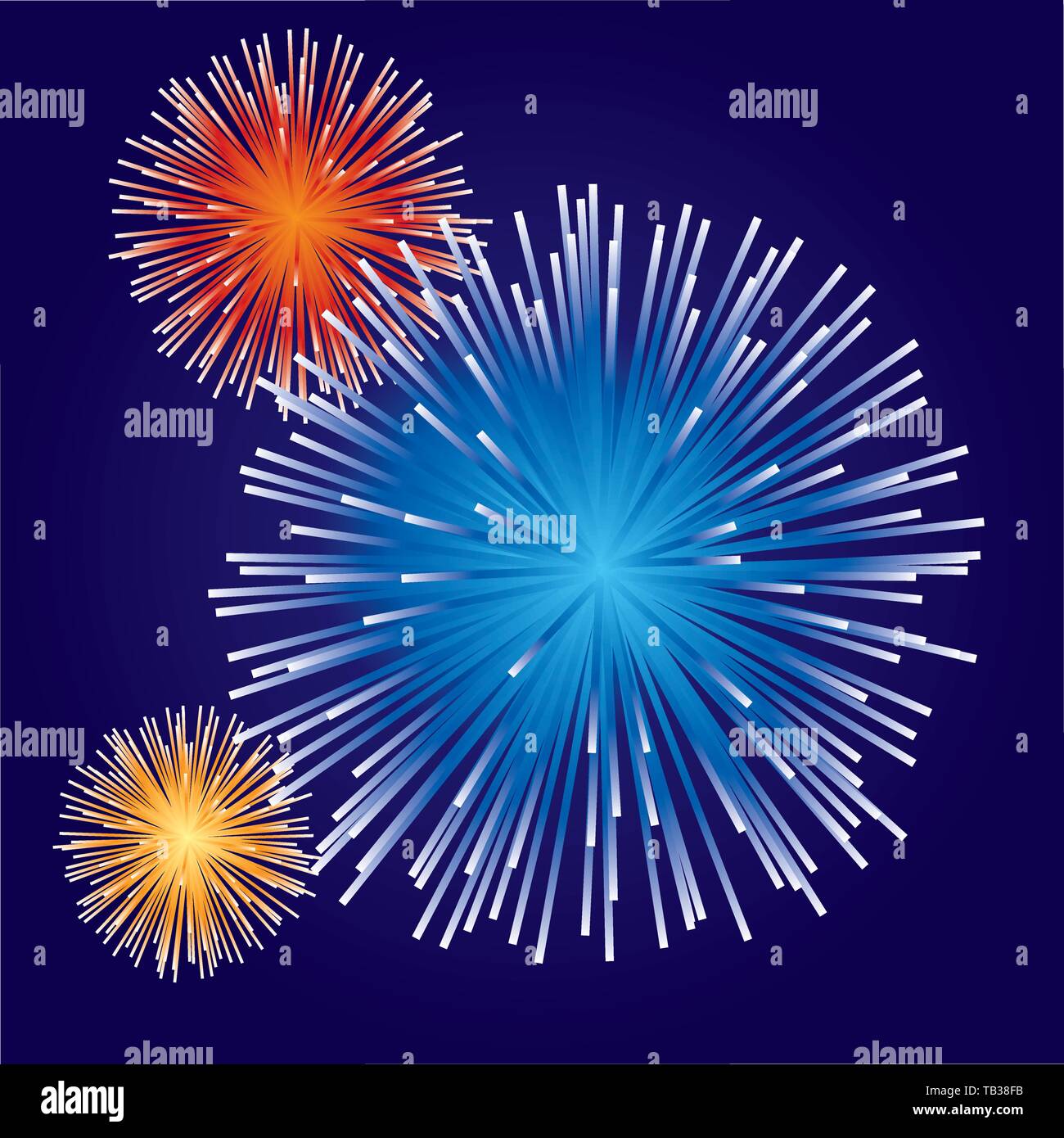 Vector illustration. Fireworks background whit blue background. Primary ...