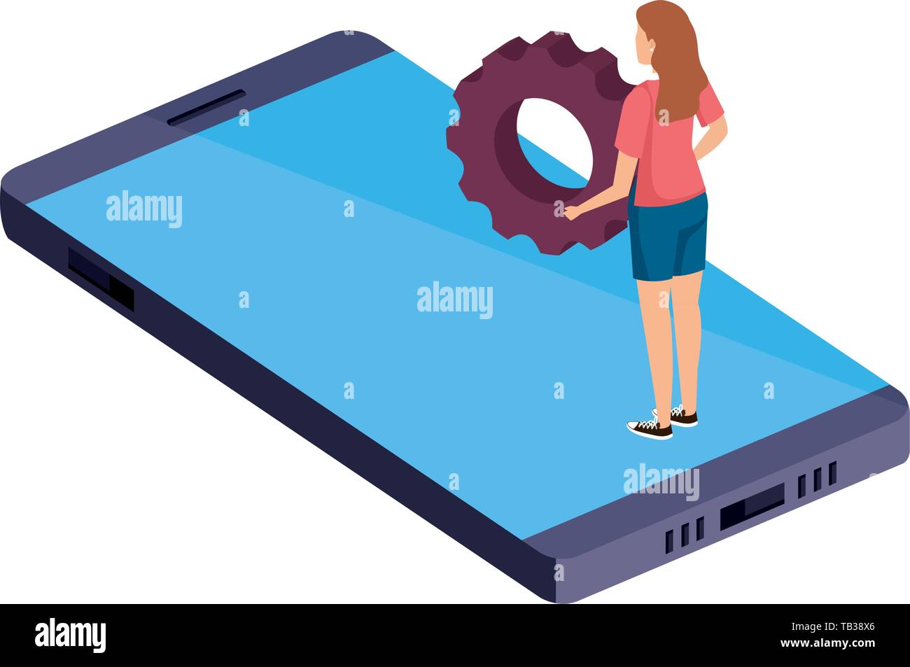 young woman lifting gear in smartphone Stock Vector Image & Art - Alamy