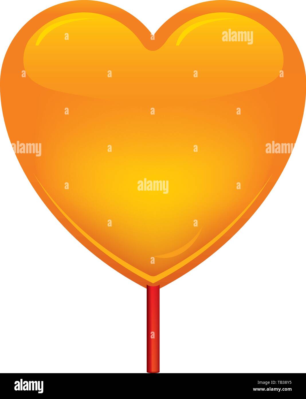 Vector illustration. Heart candy icon in orange. Lollipop in shiny ...