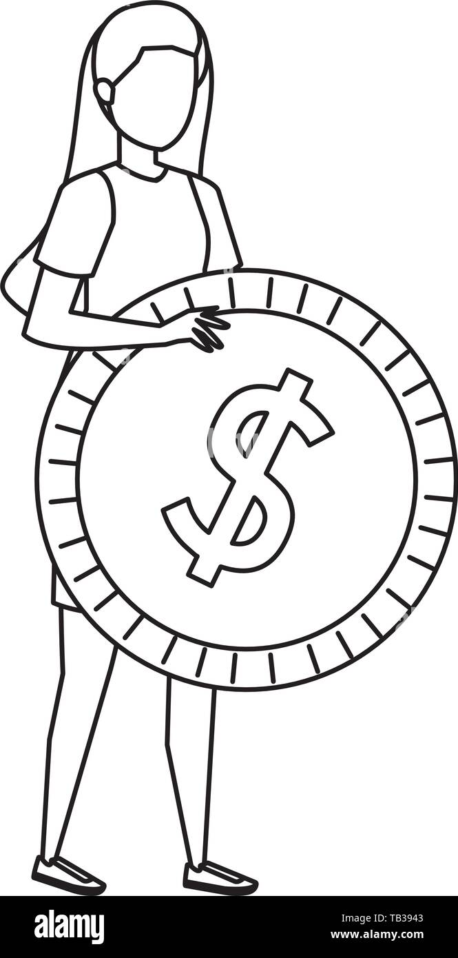 young woman lifting coin money dollar Stock Vector Image & Art - Alamy
