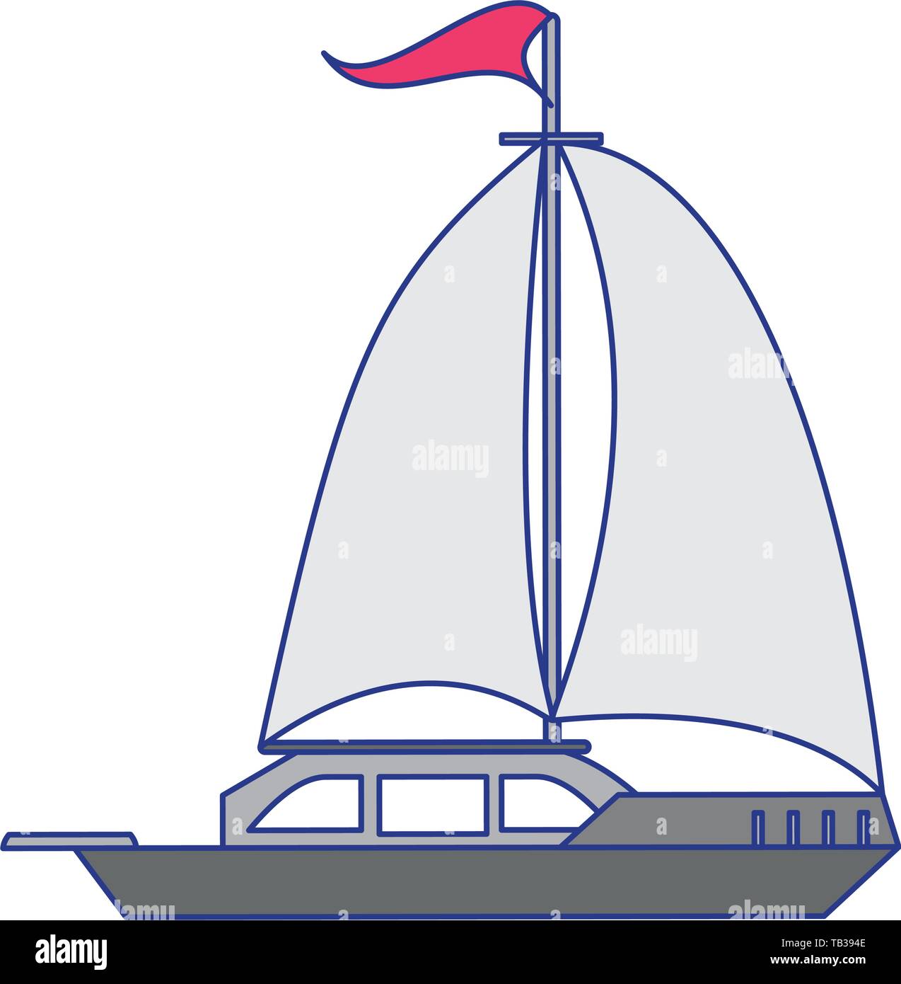 Sail boat ship sideview cartoon isolated blue lines Stock Vector Image ...