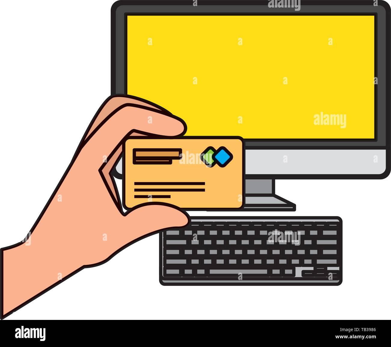 desktop with hand using credit card ecommerce icon Stock Vector Image & Art - Alamy