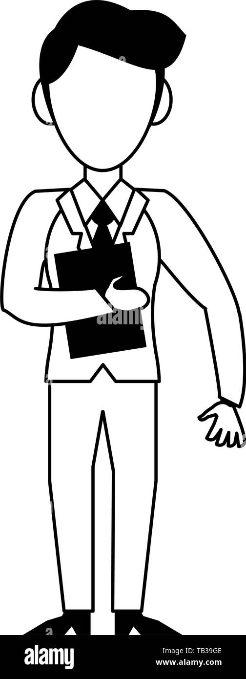 Executive businessman character cartoon in black and white Stock Vector ...