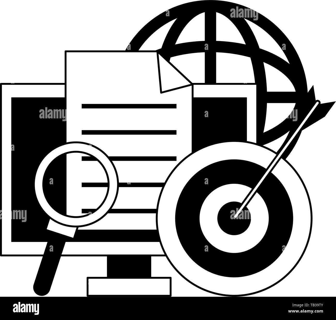 Business and office technology symbols in black and white Stock Vector ...