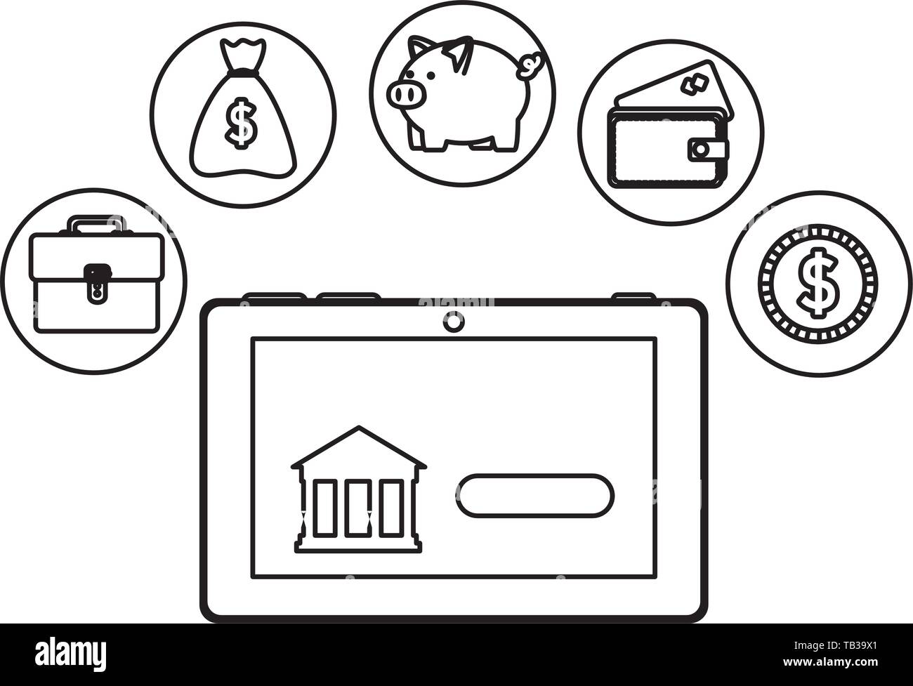 tablet with bank building and money icons Stock Vector Image & Art - Alamy
