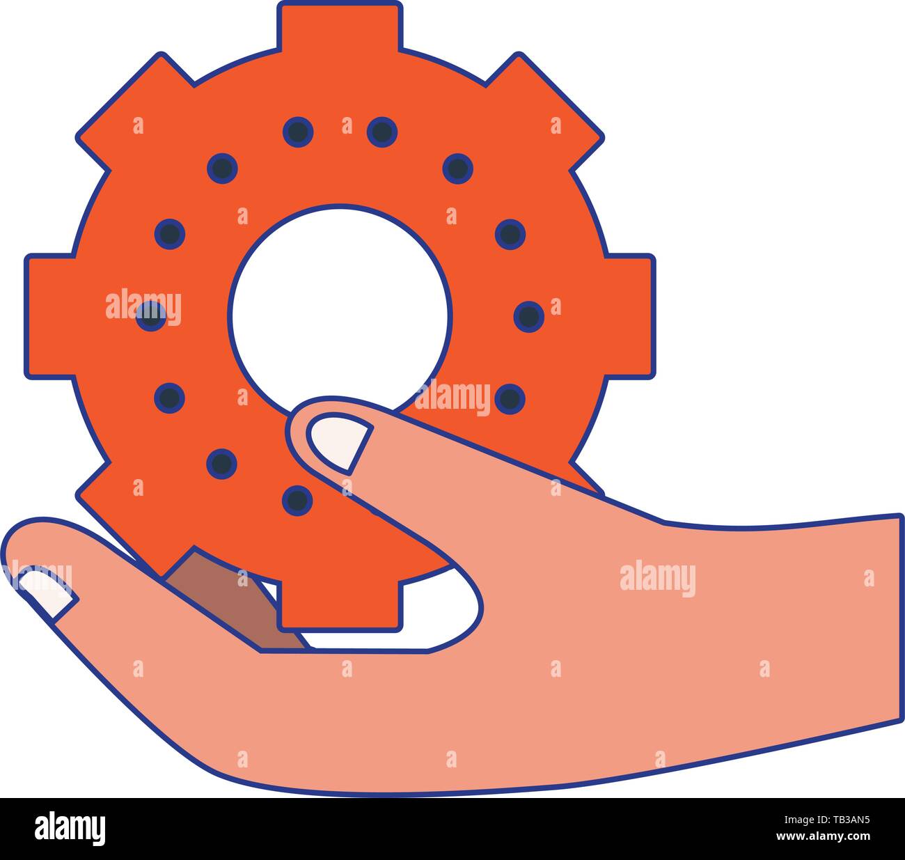 Hand with gear symbol isolated blue lines Stock Vector Image & Art - Alamy