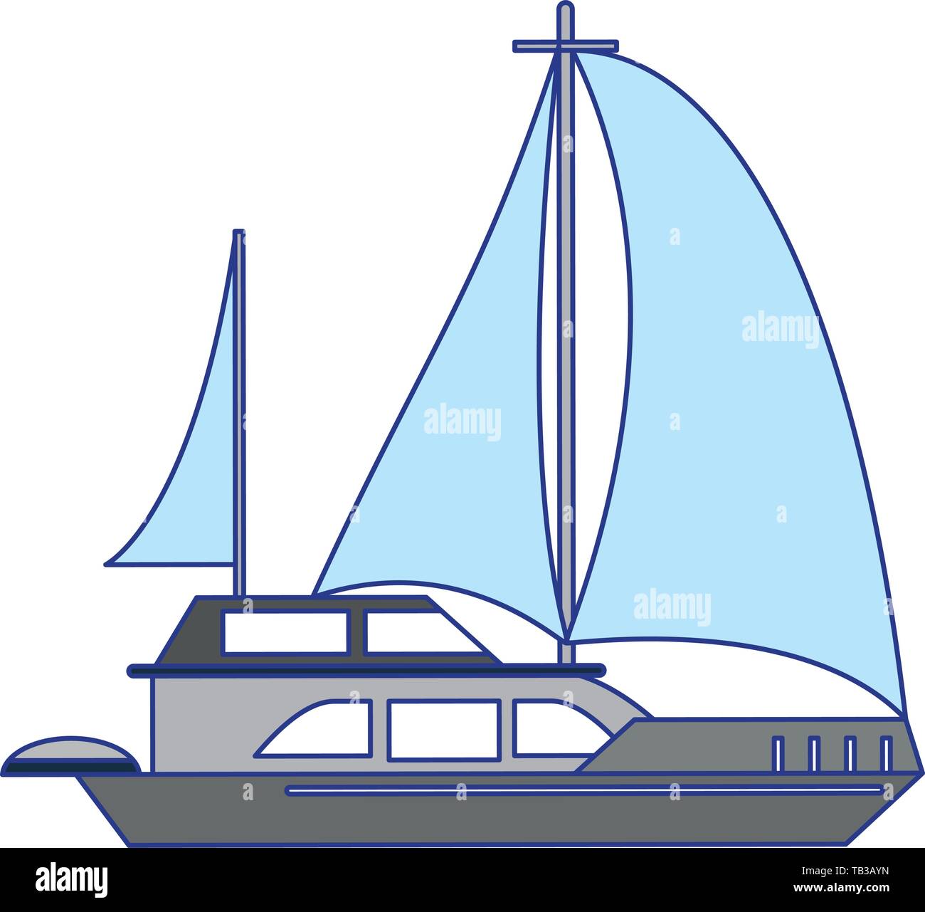 Sail boat ship sideview cartoon isolated blue lines Stock Vector Image ...