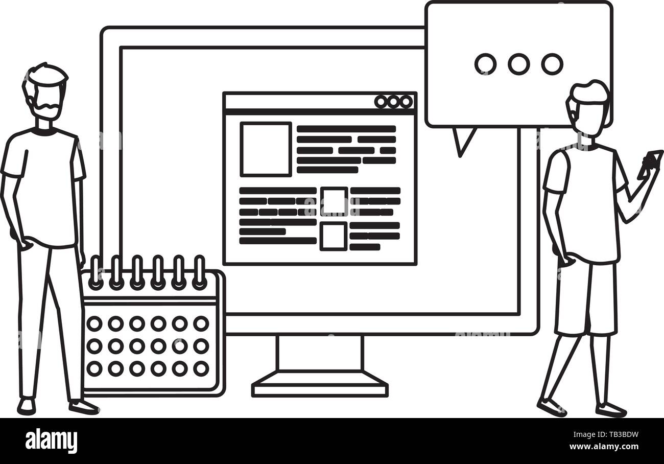 young men with desktop and calendar characters Stock Vector Image & Art ...