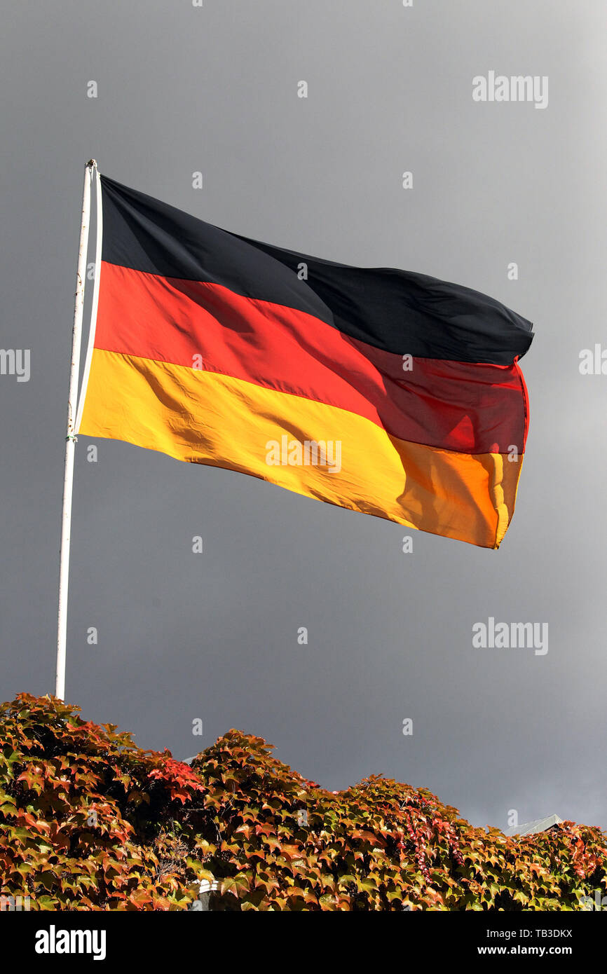 03.10.2018, Hoppegarten, Brandenburg, Germany - National flag of the ...