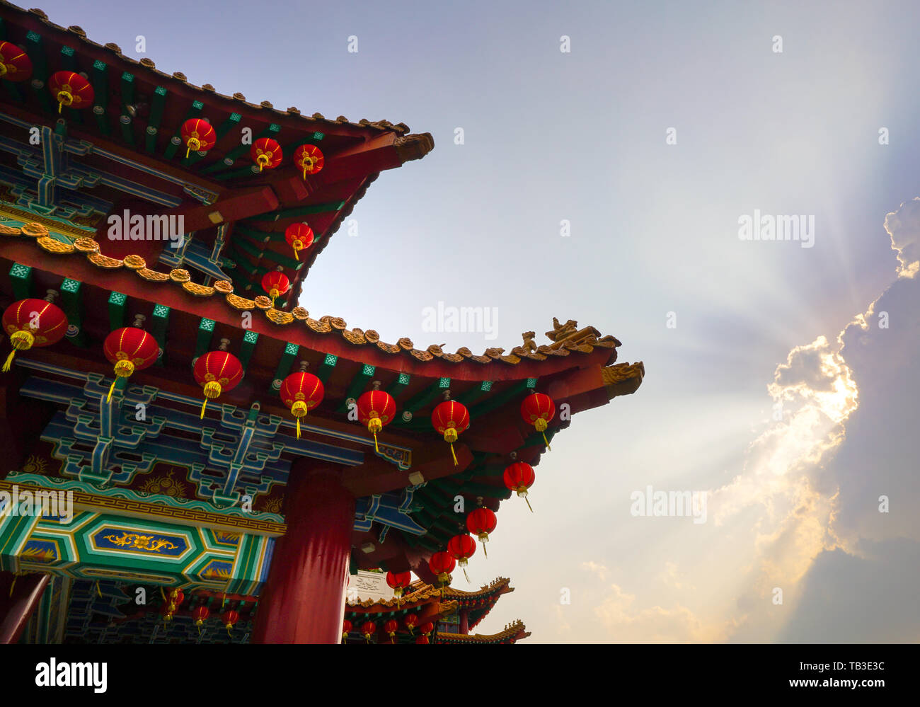 Beautiful chinese temple roof detail with colorful architectural work ...