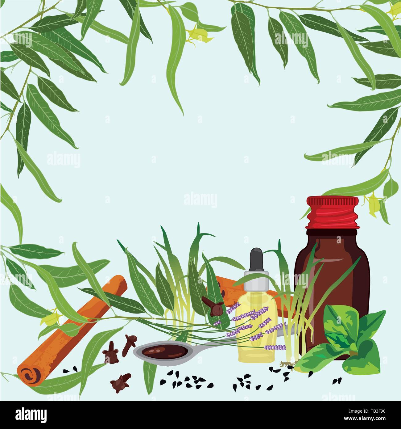 Background with Bottles of medicine syrup and a dropper and an empty ...