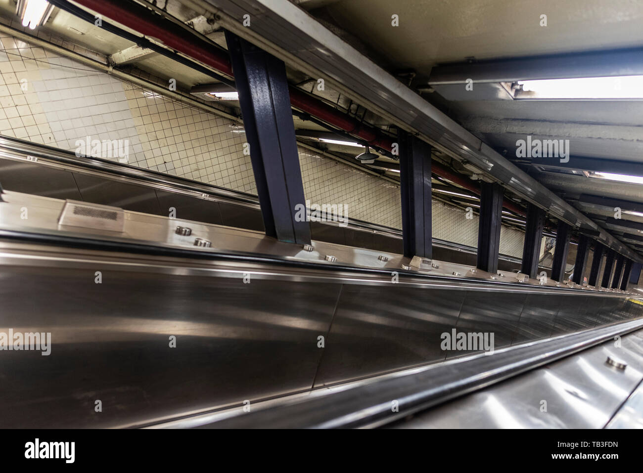 Escalator in subway station as abstract background in New York City ...