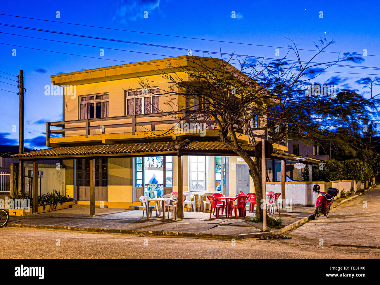 Bar in a Brazilian small town at evening. Garopaba, Santa Catarina ...