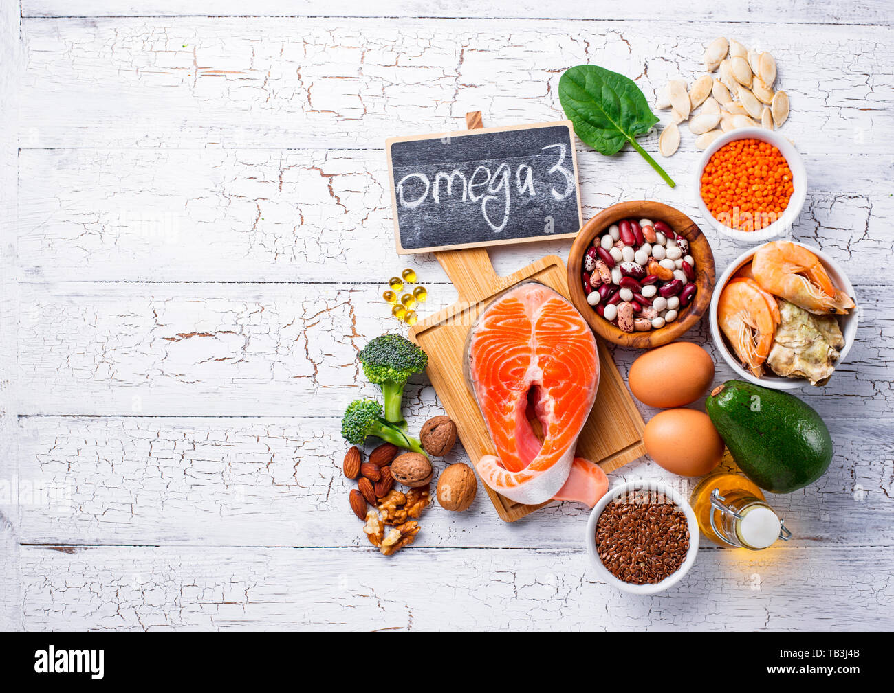 Products sources of Omega-3 acids. Healthy fats Stock Photo - Alamy