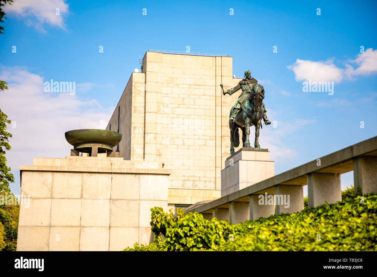 Statue of Jan Zizka atop of the National Monument at Vitkov Park in ...