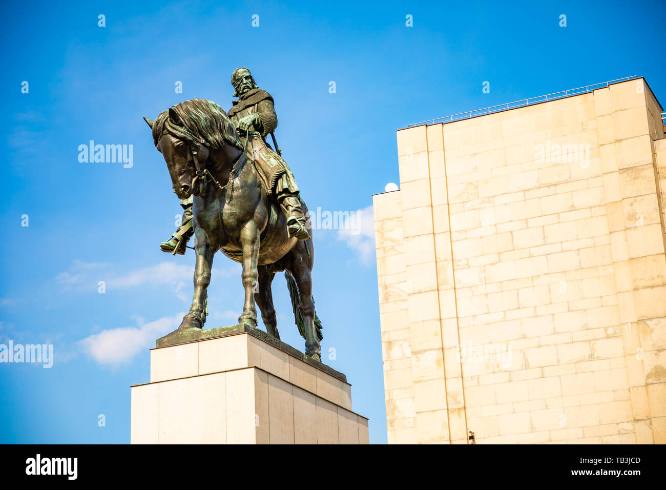 Statue of Jan Zizka atop of the National Monument at Vitkov Park in ...