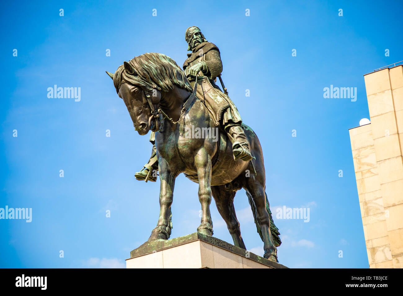 Statue of Jan Zizka atop of the National Monument at Vitkov Park in ...