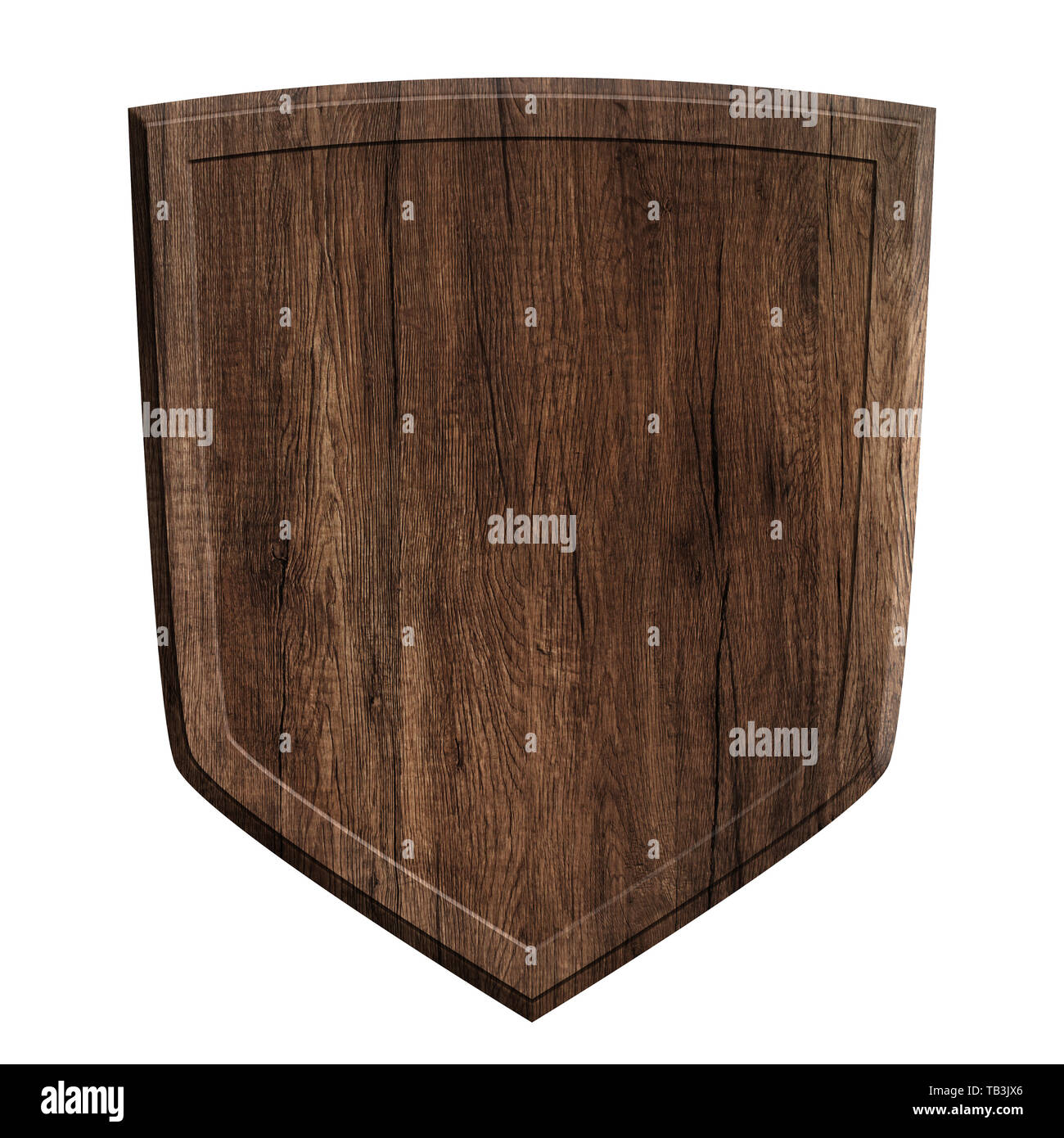 Wooden defense shield made of dark natural wood isolated on white ...