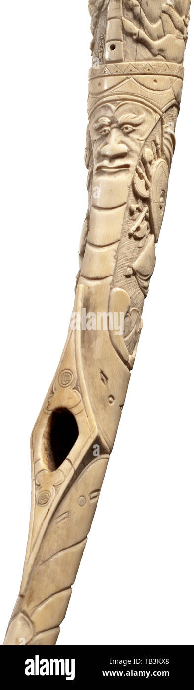 A French(?) carved olifant, 19th century, A hollow horn carved from an ...