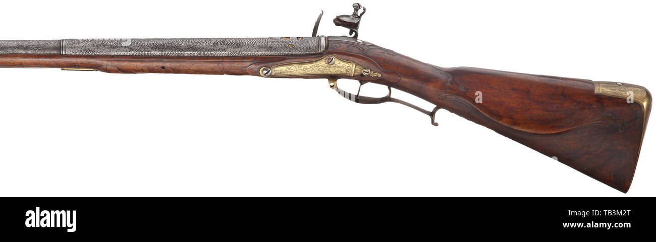 A German flintlock shotgun, circa 1760, Round barrel with smooth bore ...