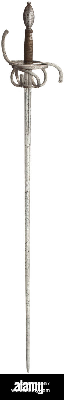 A German military rapier, circa 1600, Double-edged blade with ricasso ...