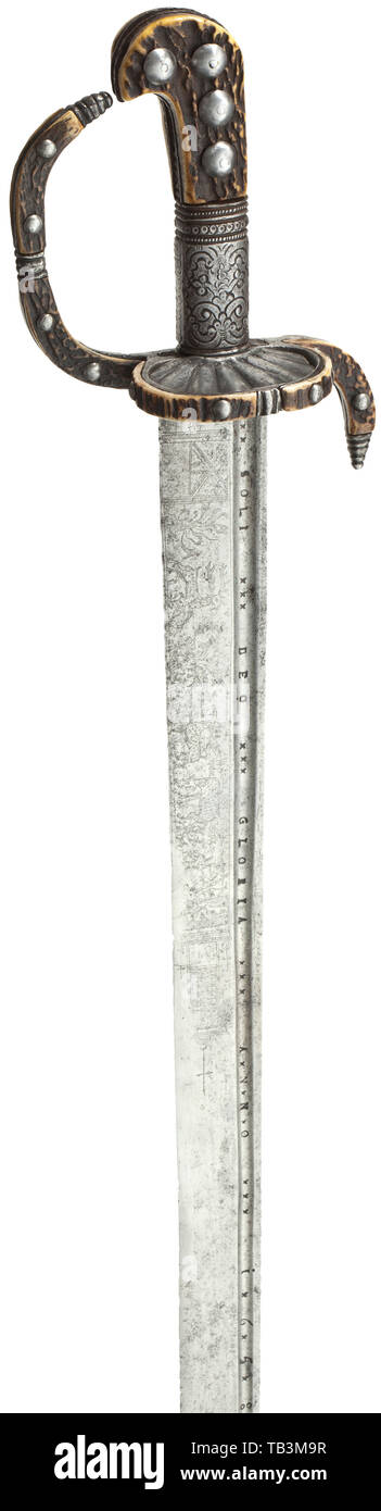 A German hunting sword with stag-horn hilt, dated 1658, Long and robust ...