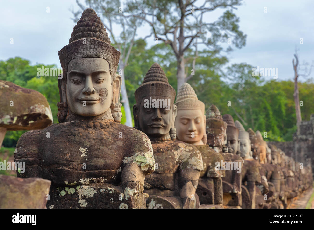 Statues of South Gate, Angkor Thom, UNESCO World Heritage Site, Siem ...