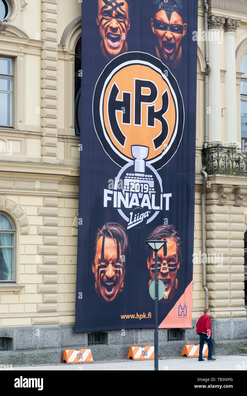 HPK Ice hockey team banner on town hall wall in Hämeenlinna Finland ...