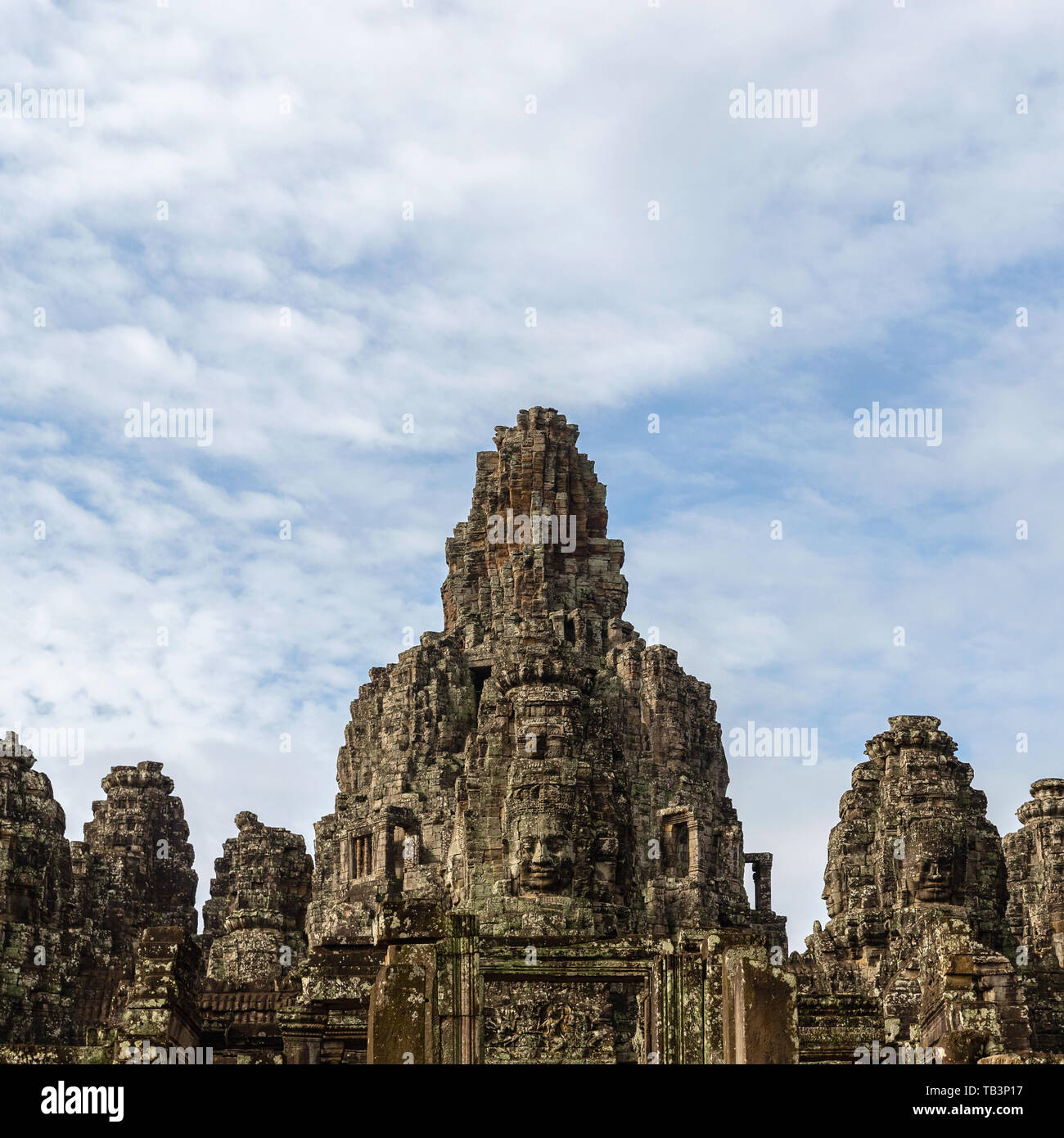 Ancient stone faces of Bayon Temple, Angkor Thom, UNESCO World Heritage ...