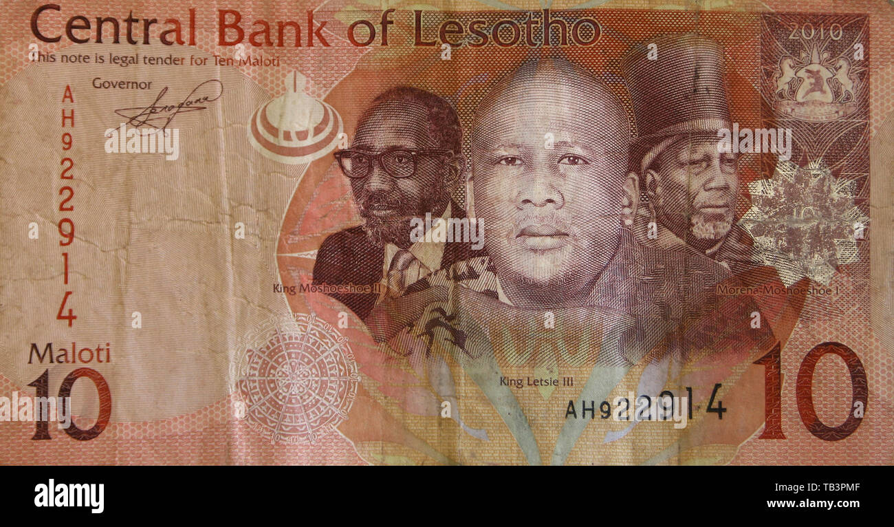 Currency, Lesotho, Banknote, Ten Maloti Stock Photo - Alamy