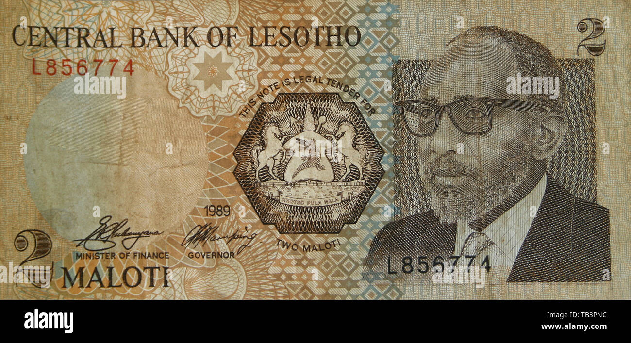 Currency, Lesotho, Banknote, Two Maloti Stock Photo - Alamy