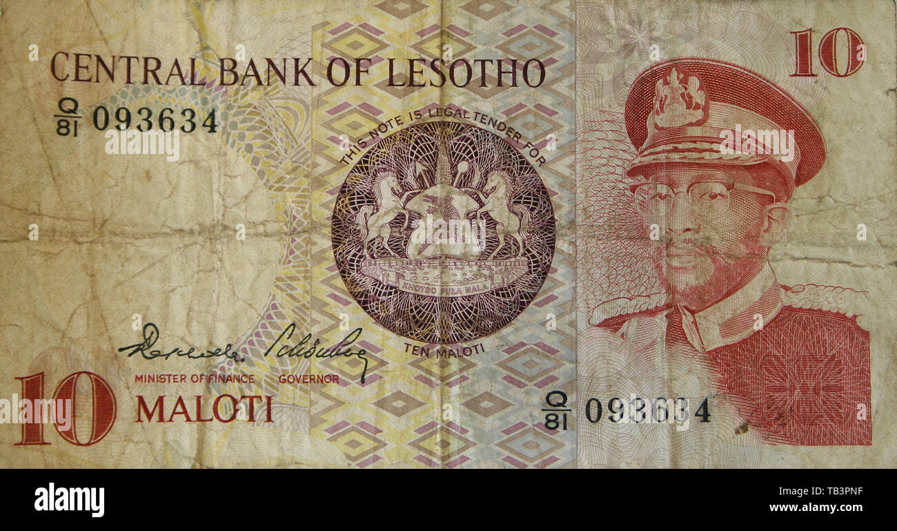 Currency, Lesotho, Banknote, Ten Maloti Stock Photo - Alamy