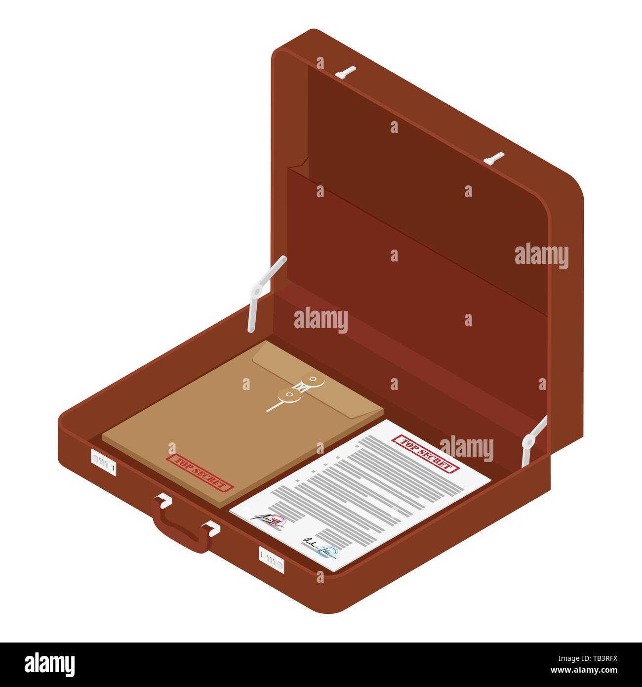 Brown briefcase with top secret documents isometric view Stock Vector ...