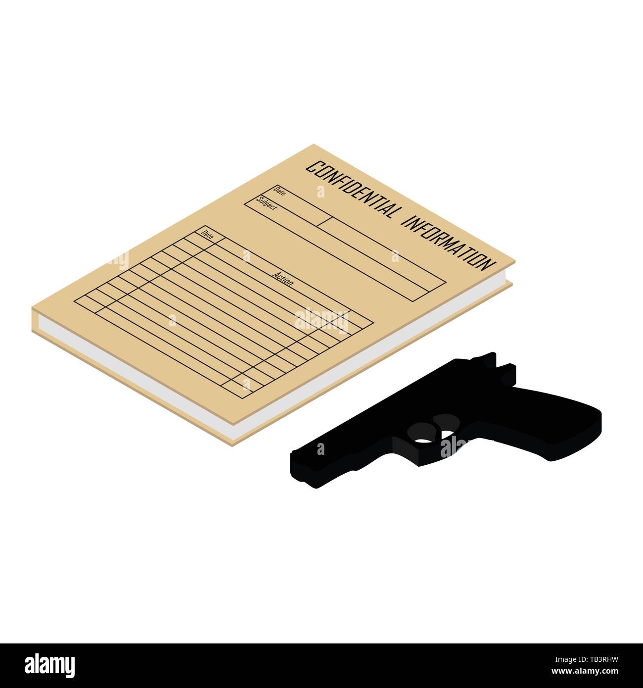 Gun and files with confidentional information concept Stock Vector ...