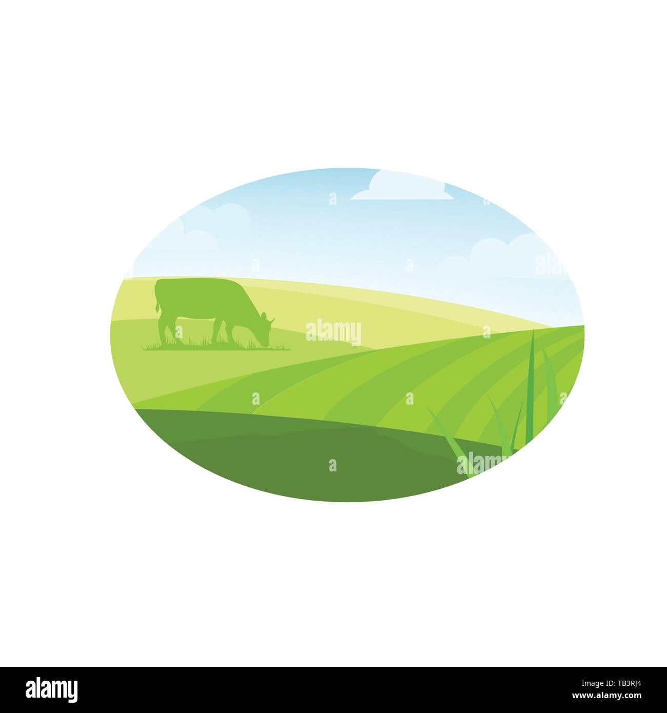 Farm concept logo. Template with farm animals and rural landscape ...
