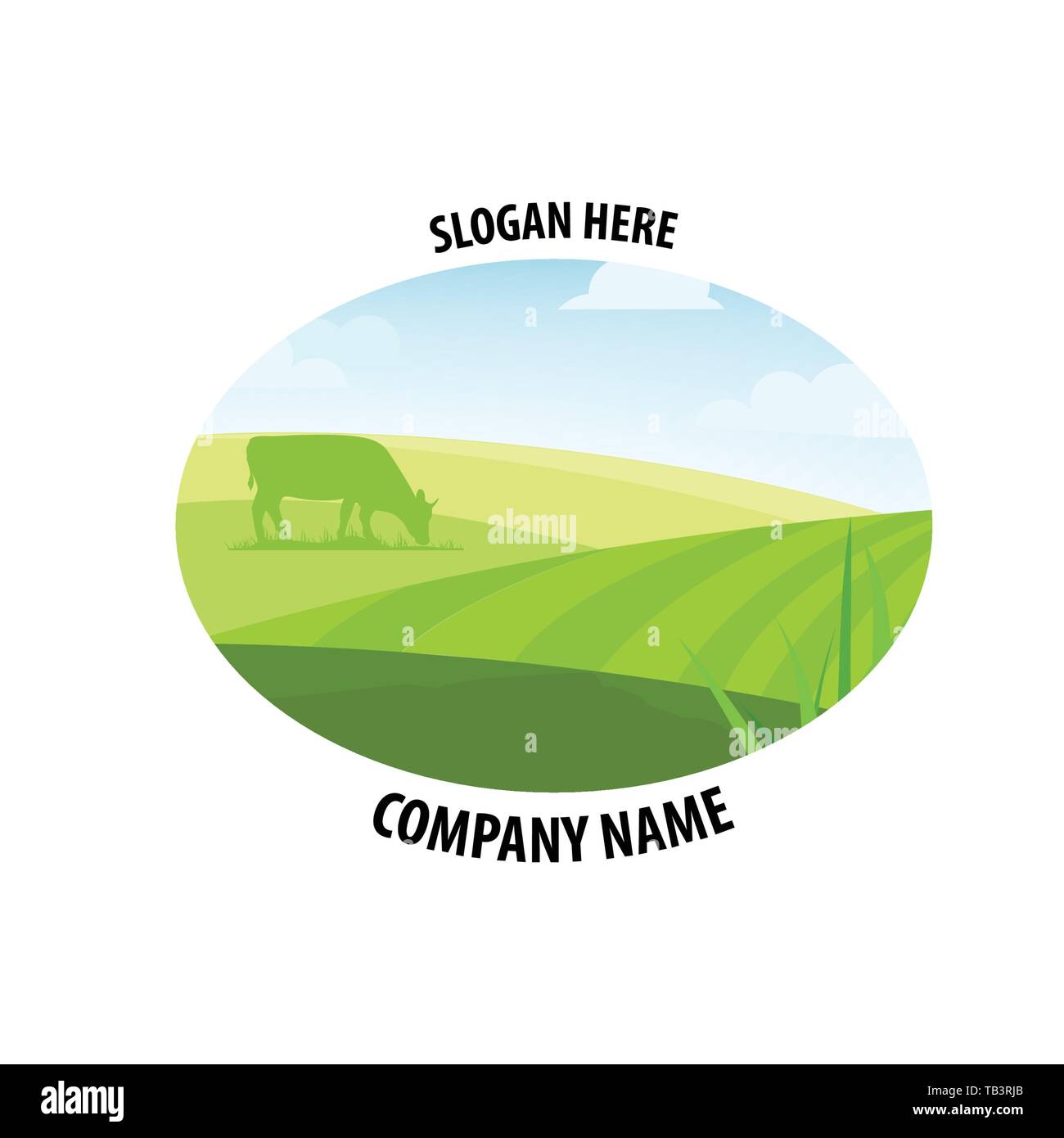 Farm concept logo. Template with farm animals and rural landscape ...