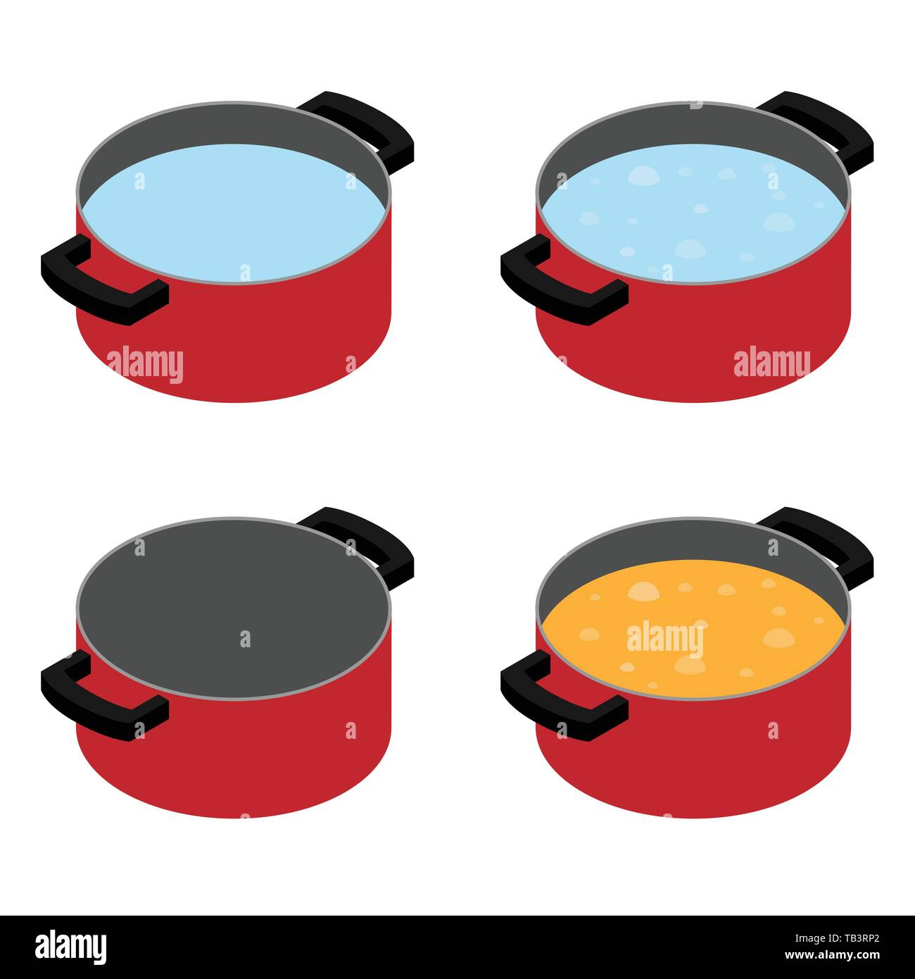 Red pan, cooking pot empty, water, boiling water, boiling soup. Cooking ...