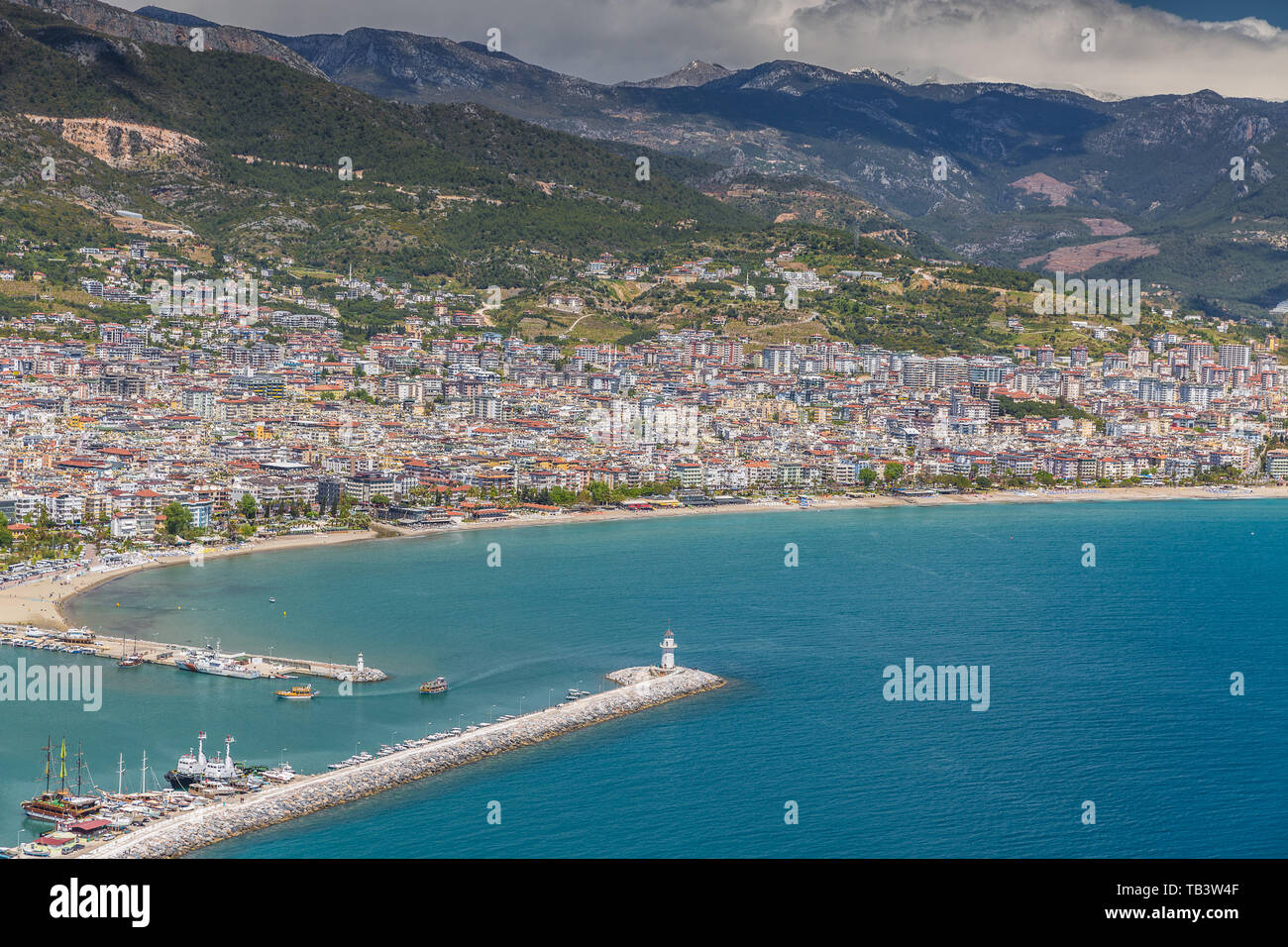 Aerial View of the harbor of Alanya in Turkey Stock Photo - Alamy
