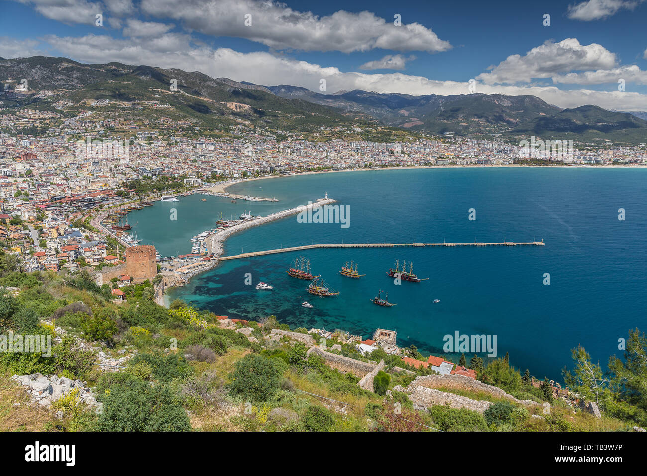 Aerial View of the harbor of Alanya in Turkey Stock Photo - Alamy