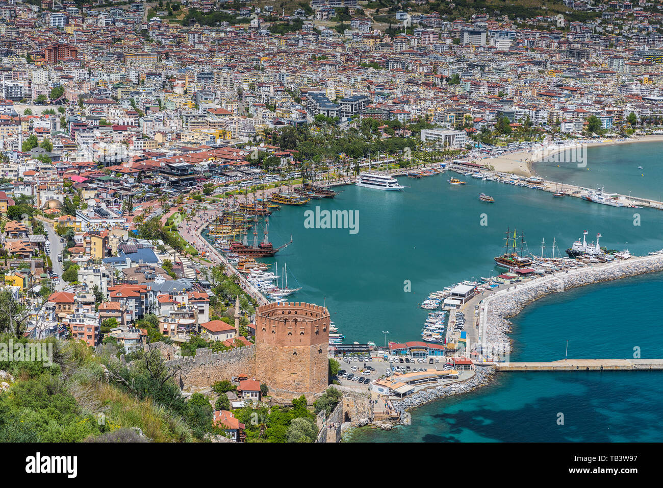 Aerial View of the harbor of Alanya in Turkey Stock Photo - Alamy
