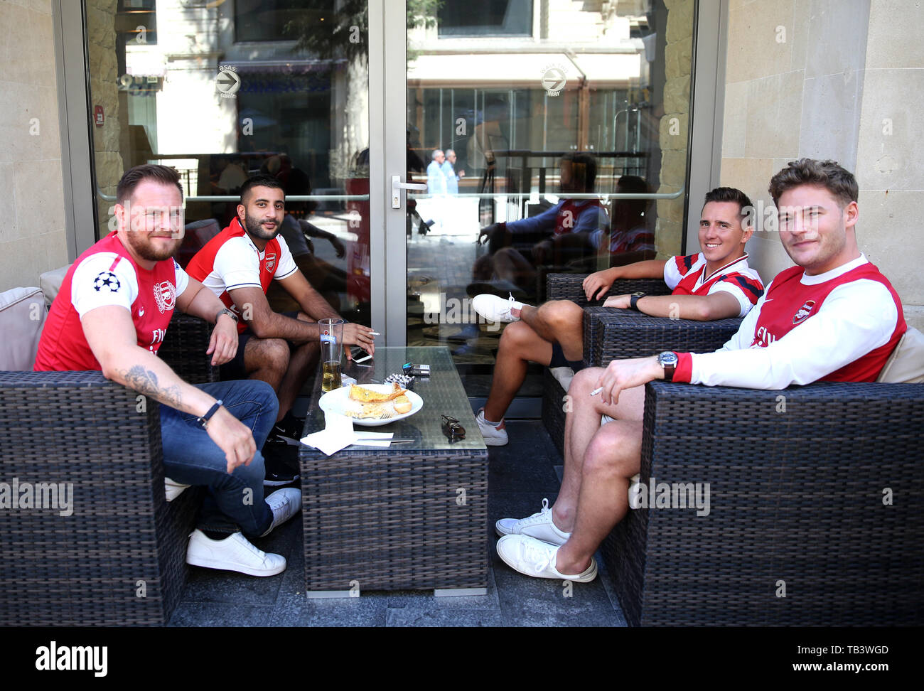 Arsenal fans at a Hard Rock Cafe ahead of the match during the UEFA ...