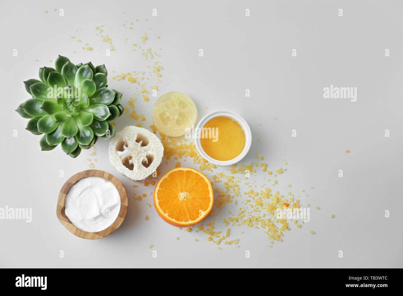 Natural ingredients for cosmetic on white background Stock Photo - Alamy