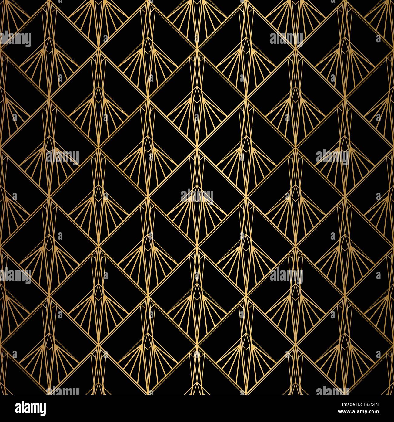 Art Deco Pattern. Seamless black and gold background. Scales or shells ornament. Minimalistic ...